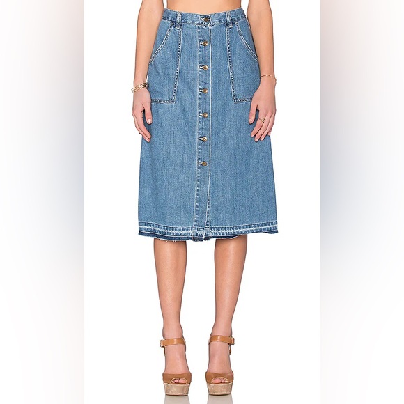 Free People | Skirts | Free People Making Me Crazy Denim Midi Skirt In ...